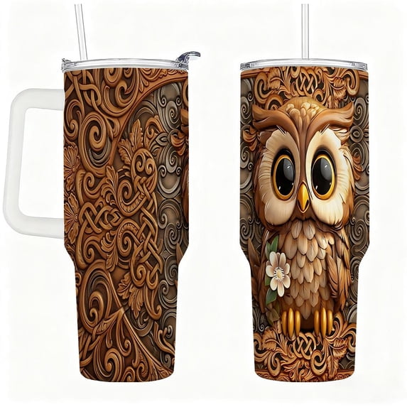 40oz Cute Owl with Floral Swirls Stainless Steel Tumbler，Coffee Cups ...