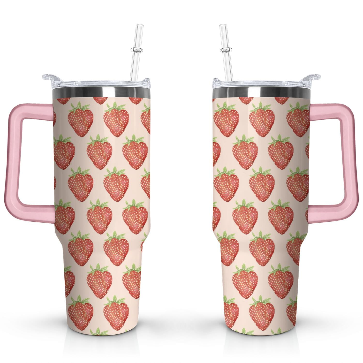 40oz Cute Red Strawberry Stainless Steel Flip Straw Tumbler Spill Proof ...