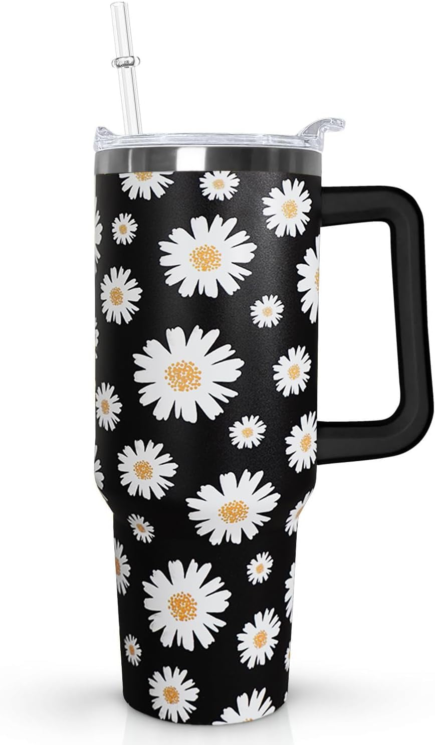 40oz Daisy Tumbler With Handle and Straw,Daisy Gifts for Women,Daisy ...