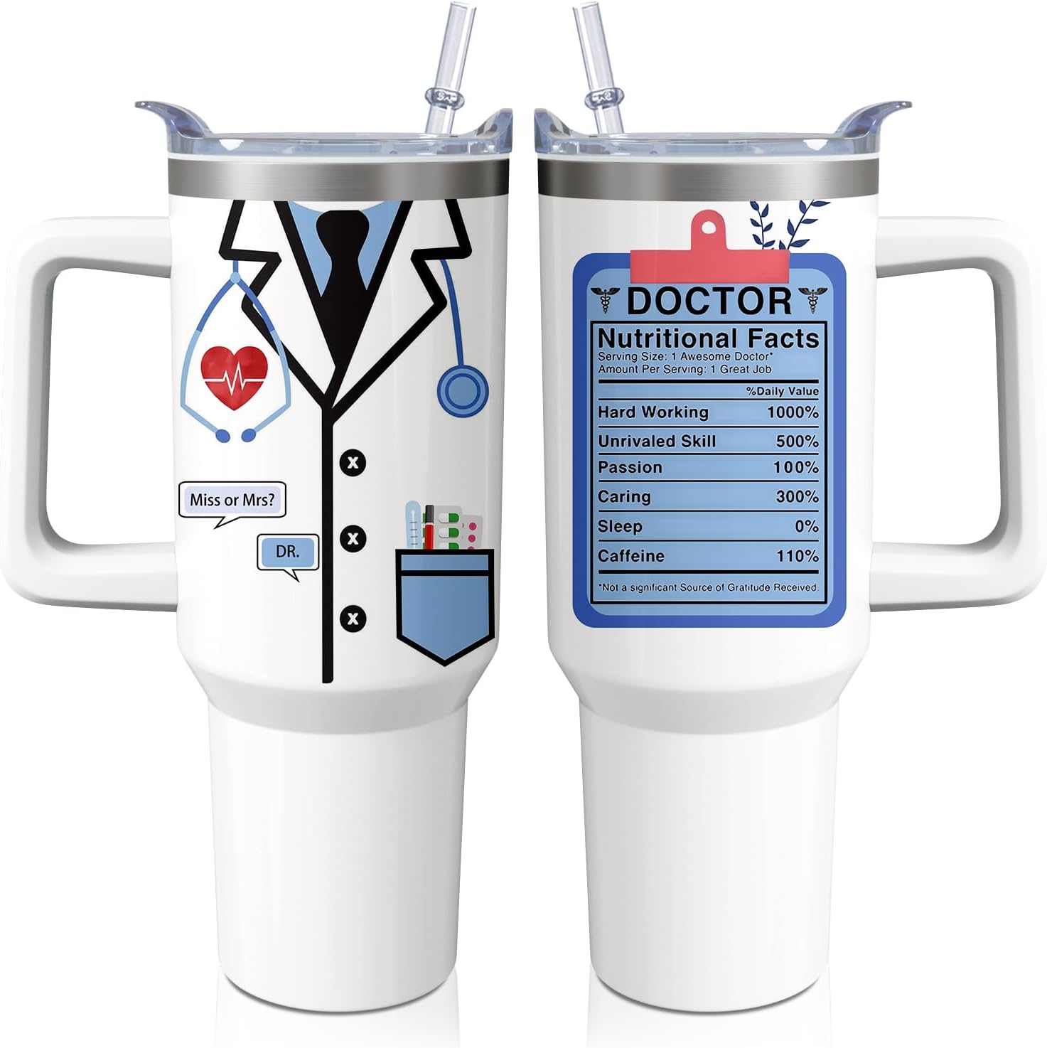 40oz Doctor Tumbler with Handle and Straw, Doctors Day Insulated ...