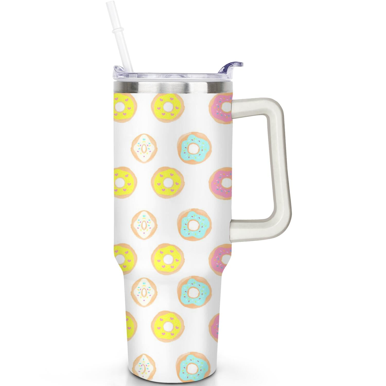 40oz Donuts Tumbler with Handle Donuts Theme 40 oz Tumbler Leak-Proof ...