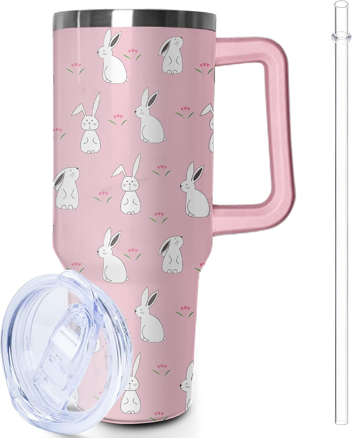 40oz Easter Bunny Tumbler with Handle and Straw, Rabbit Stainless Steel ...