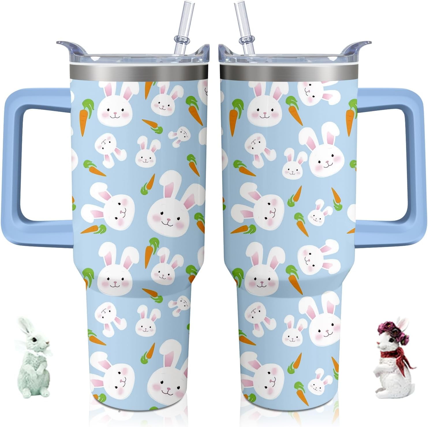 40oz Easter Bunny Tumbler with Handle and Straw, Rabbit Stainless Steel ...