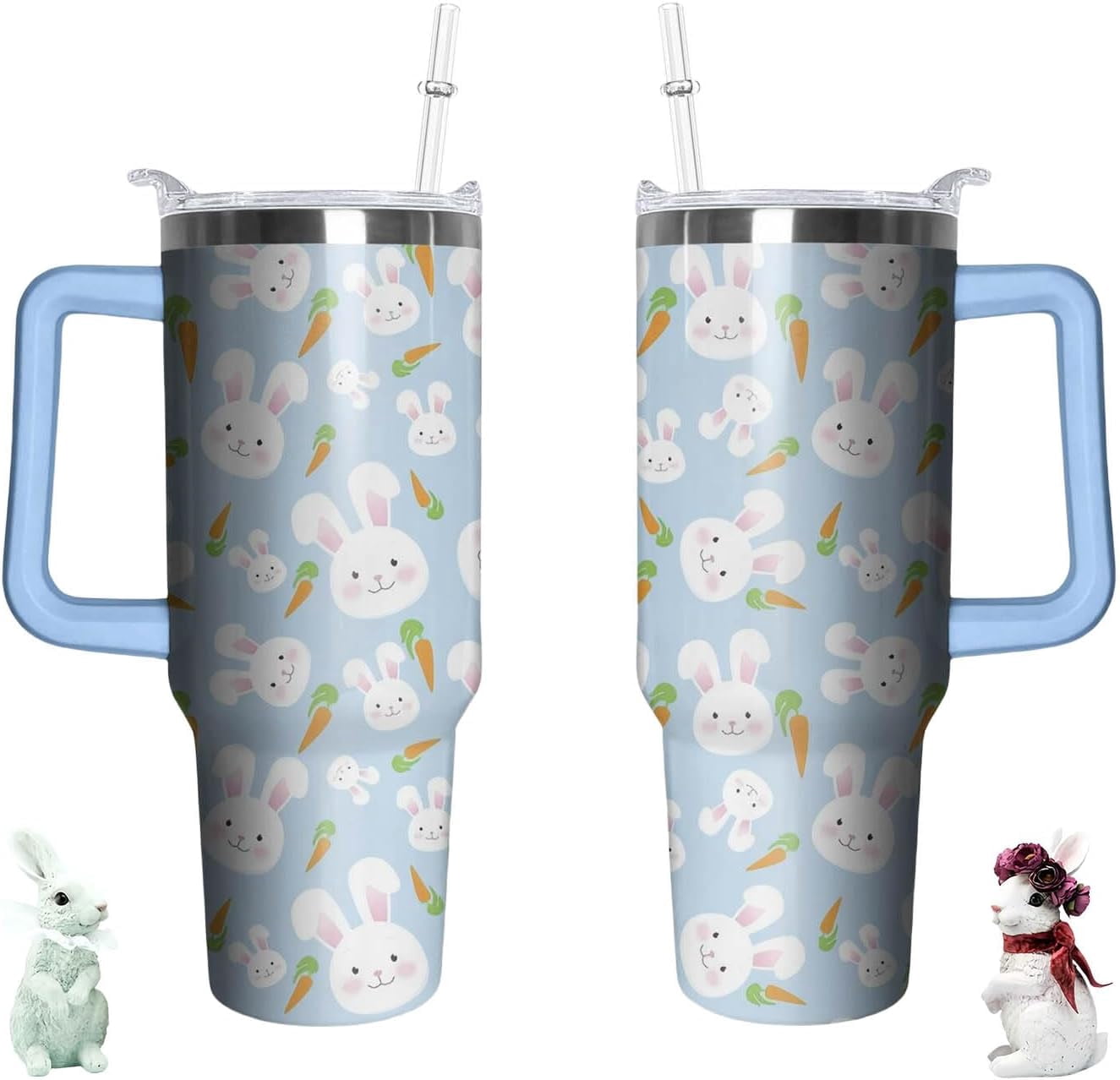 40oz Easter Bunny Tumbler with Handle and Straw, Rabbit Stainless Steel ...