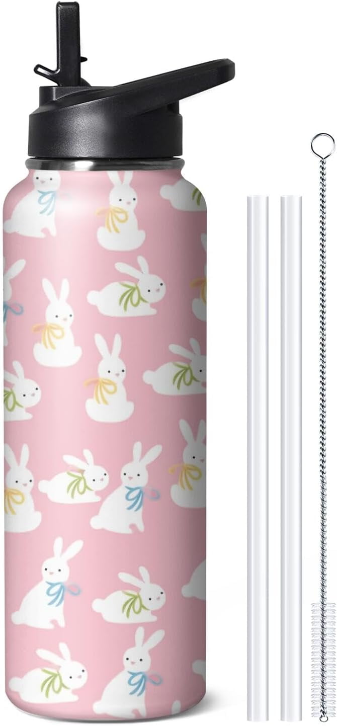 40oz Easter Bunny Water Bottle with Handle and Flip Straw, Rabbit ...