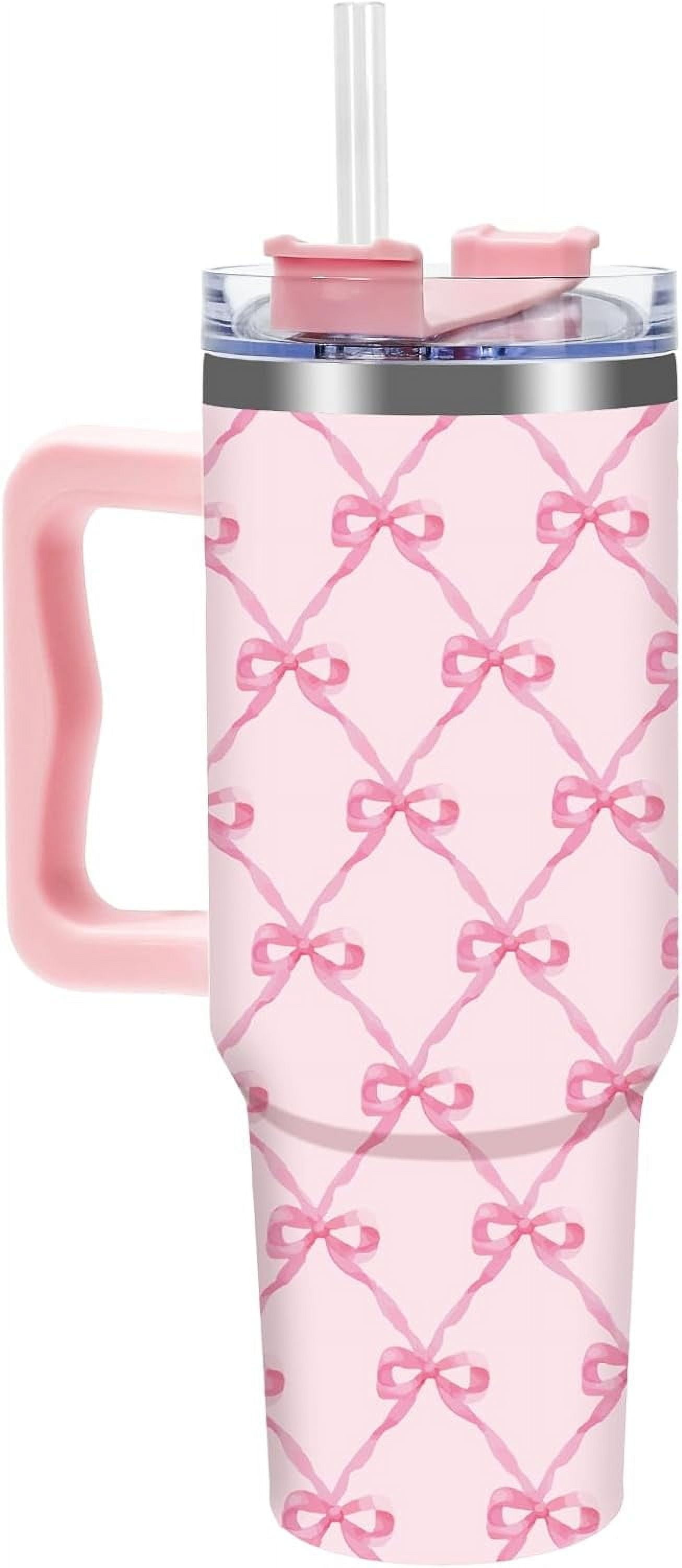40oz Elegant Blue Bow Tumbler - Insulated Travel Mug with Handle ...