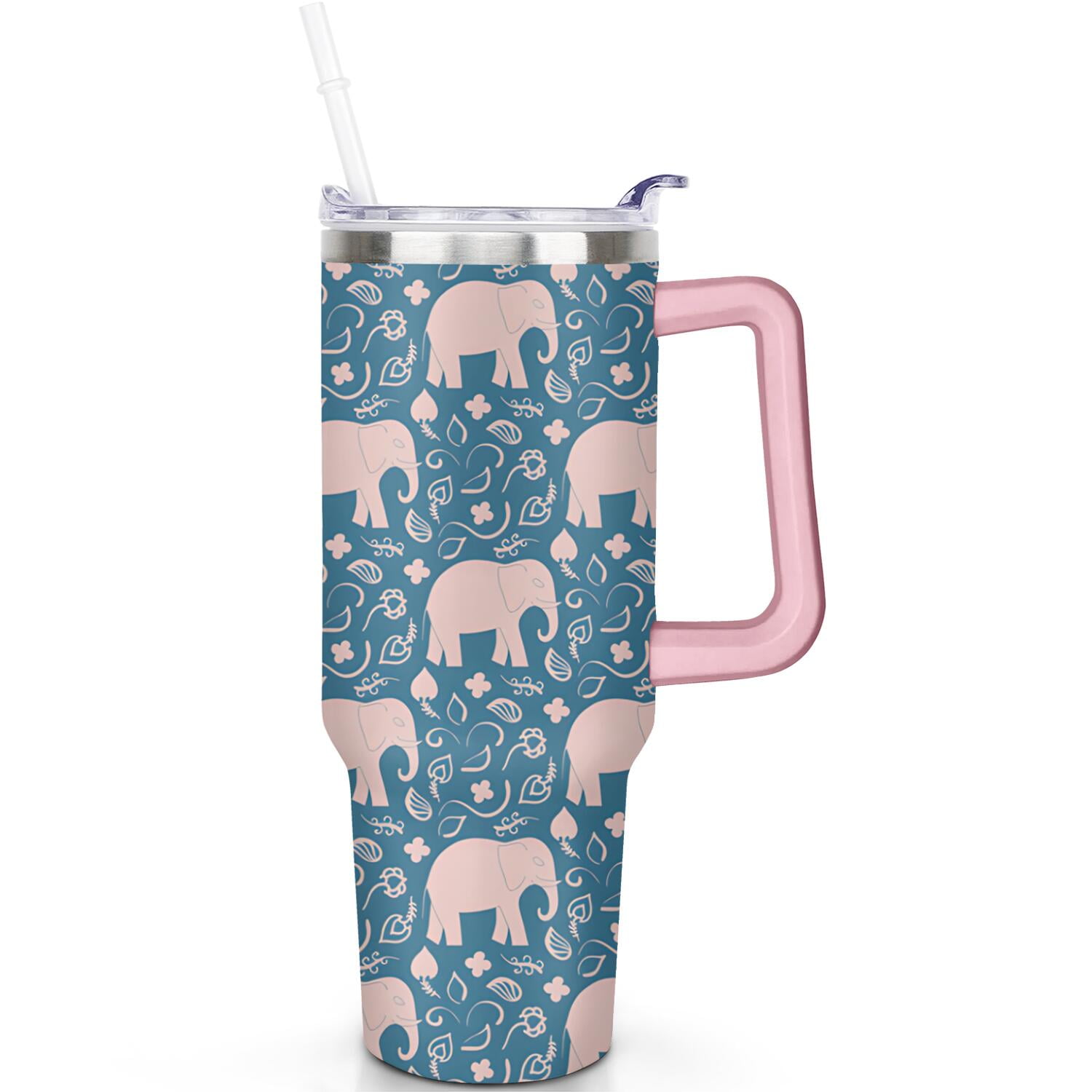 40oz Elephant Cup with Handle and Leak Proof Straw Lid, Stainless Steel ...