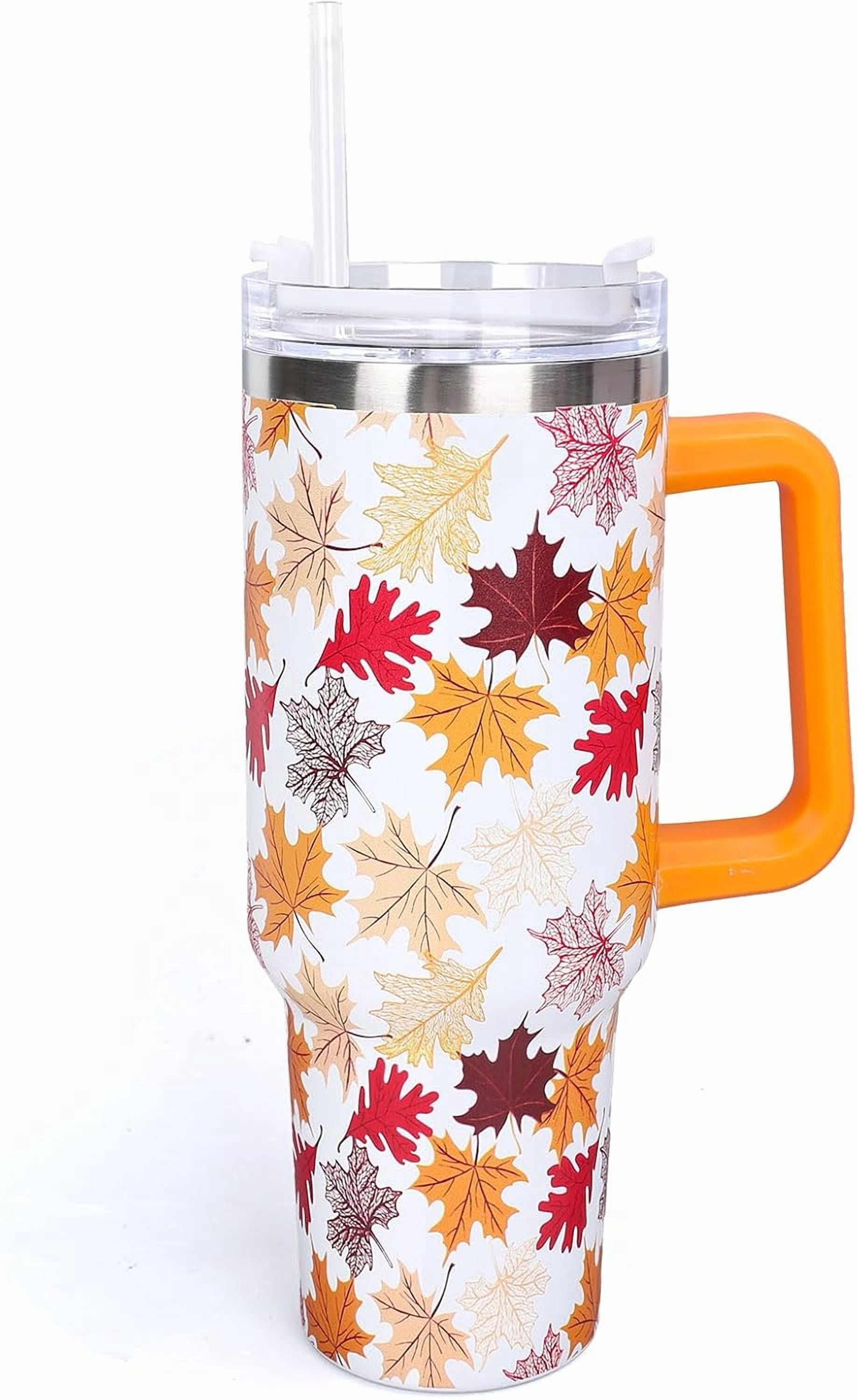 40oz Fall Leaves Tumbler with Handle Straw and Lid Thanksgiving Gift ...