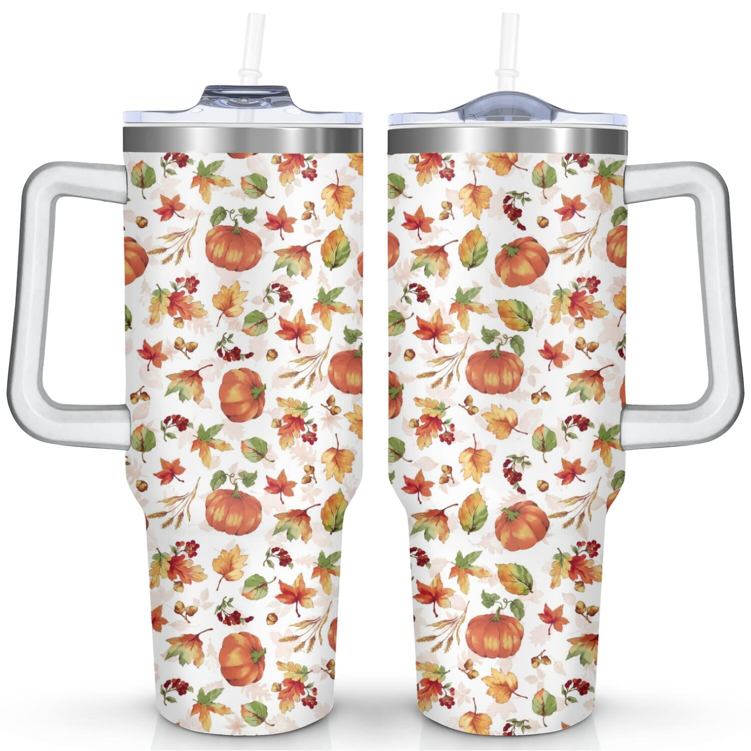 40oz Fall Tumbler with Handle & Straw - Insulated Stainless Steel ...