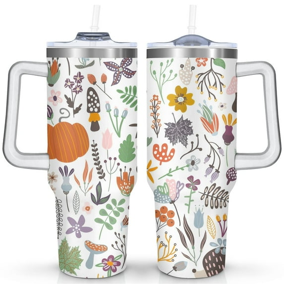 40oz Fall Tumbler with Handle & Straw - Insulated Stainless Steel ...