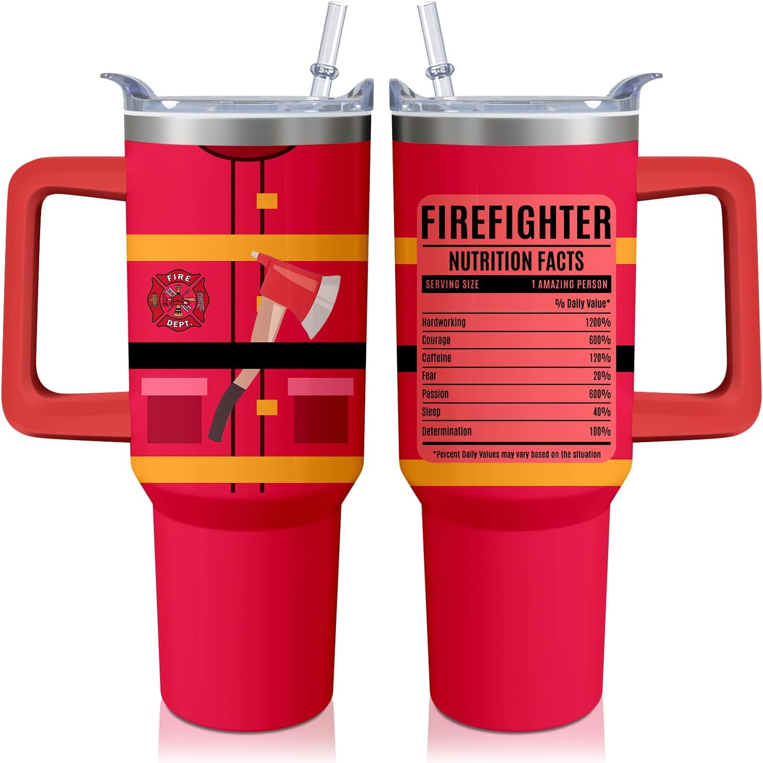 40oz Firefighter Tumbler with Handle and Straw, FireMen Insulated ...