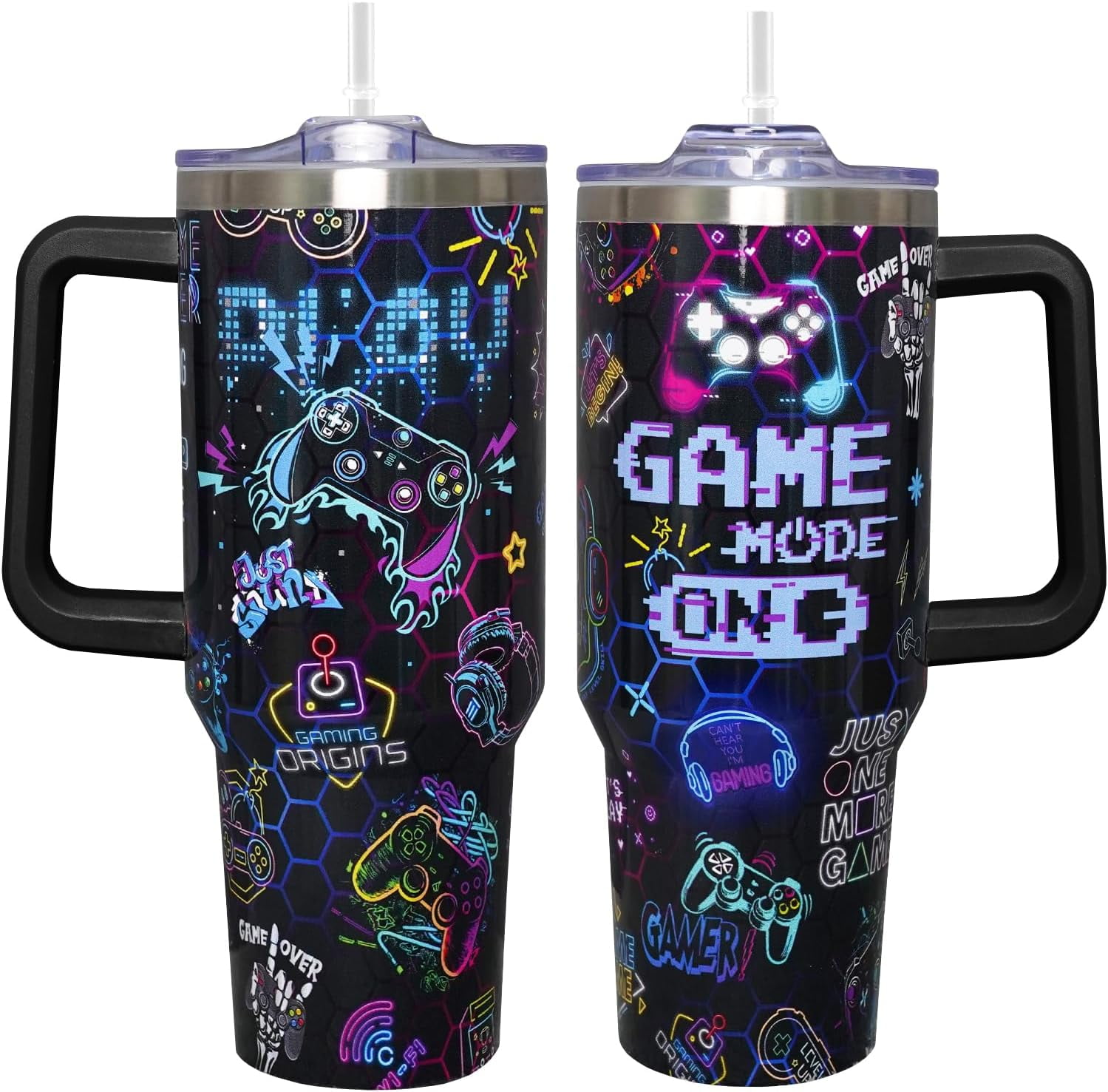 40oz Gamer Tumbler With Handle Lid and Straw,Cool Pc Gamer Gifts For ...