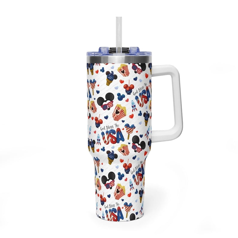 40oz God Bless The USA Tumbler with Handle | Cute Patriotic Mouse Head ...