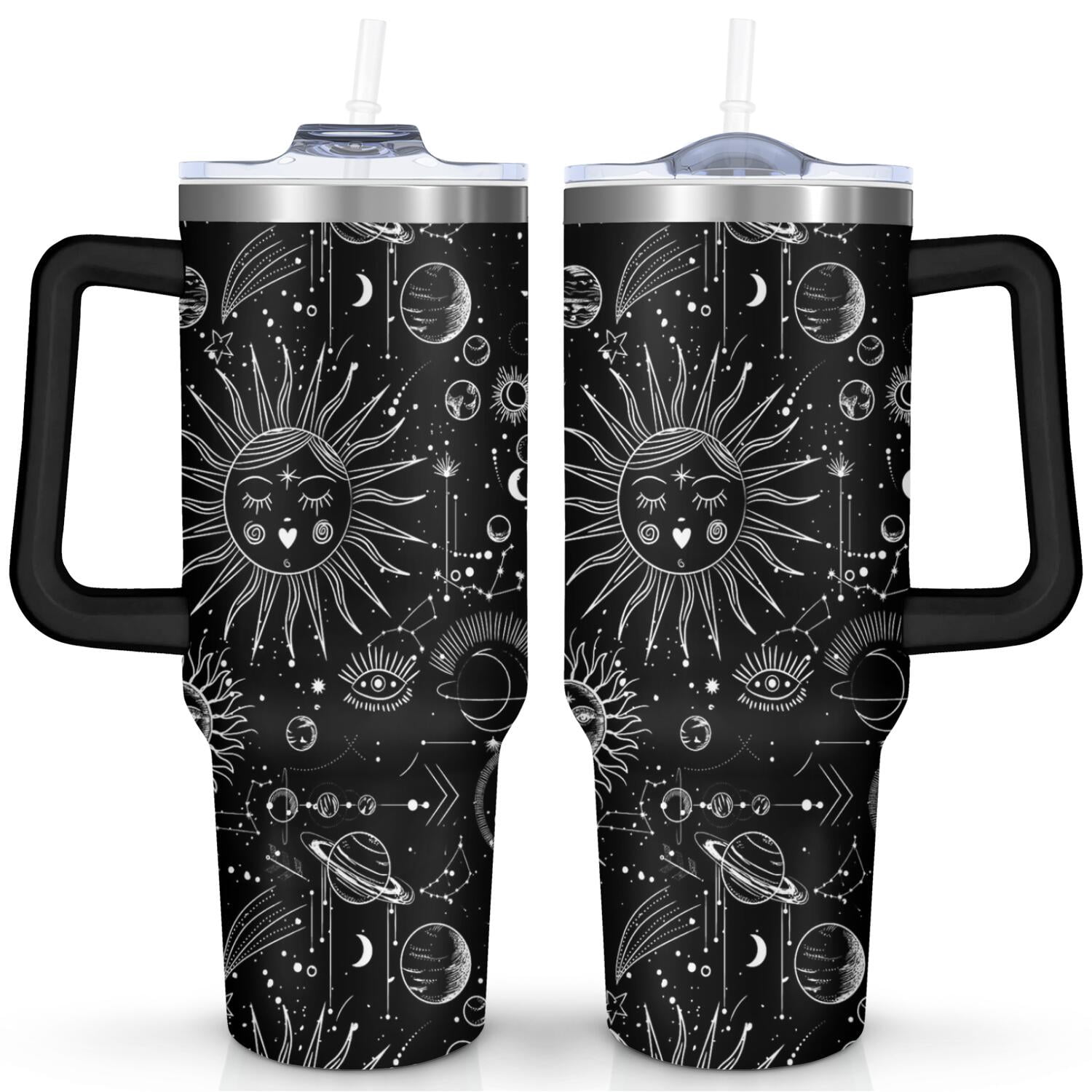 40oz Goth Tumbler with Handle & Straw,Stainless Steel Insulated Cup ...