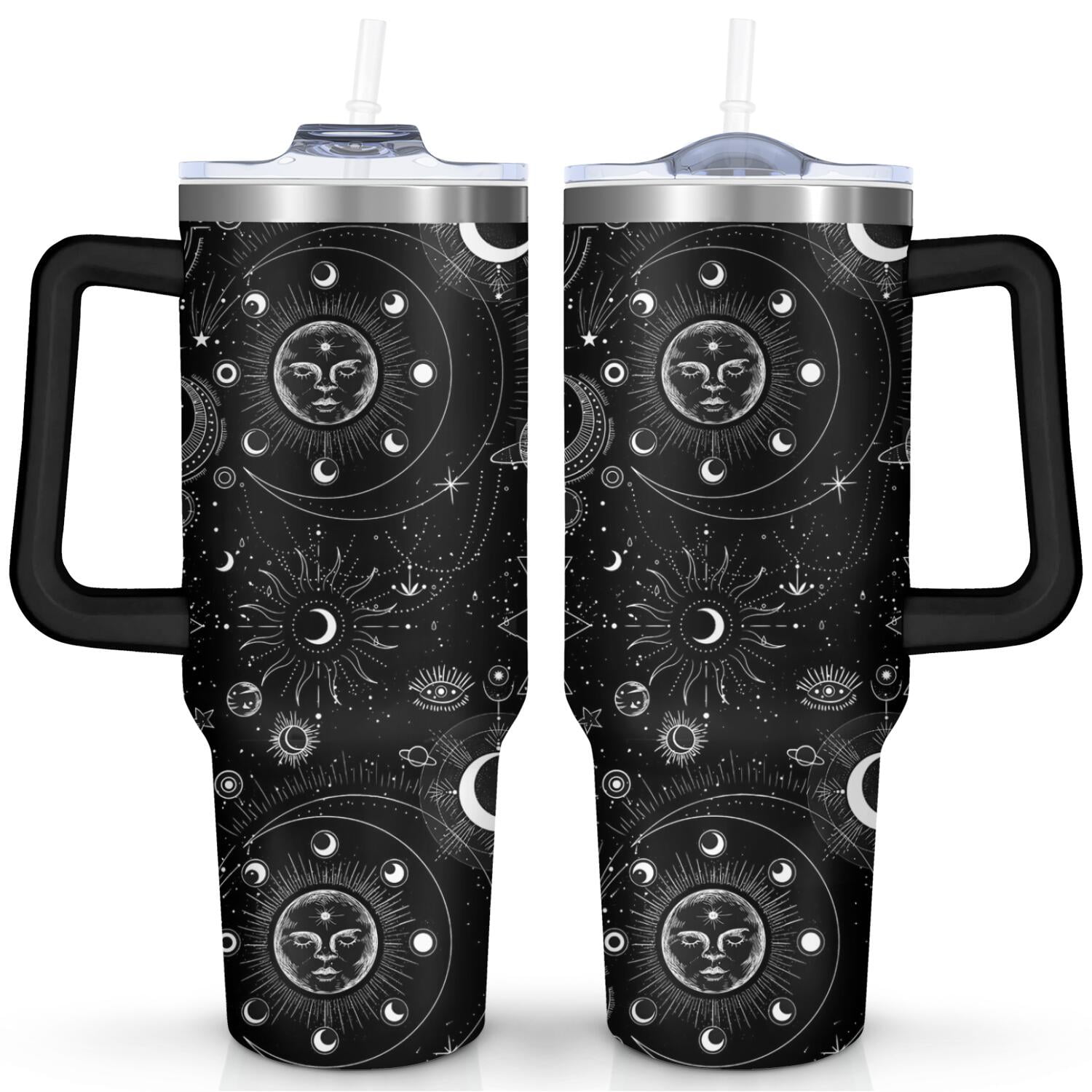 40oz Goth Tumbler with Handle & Straw,Stainless Steel Insulated Cup ...