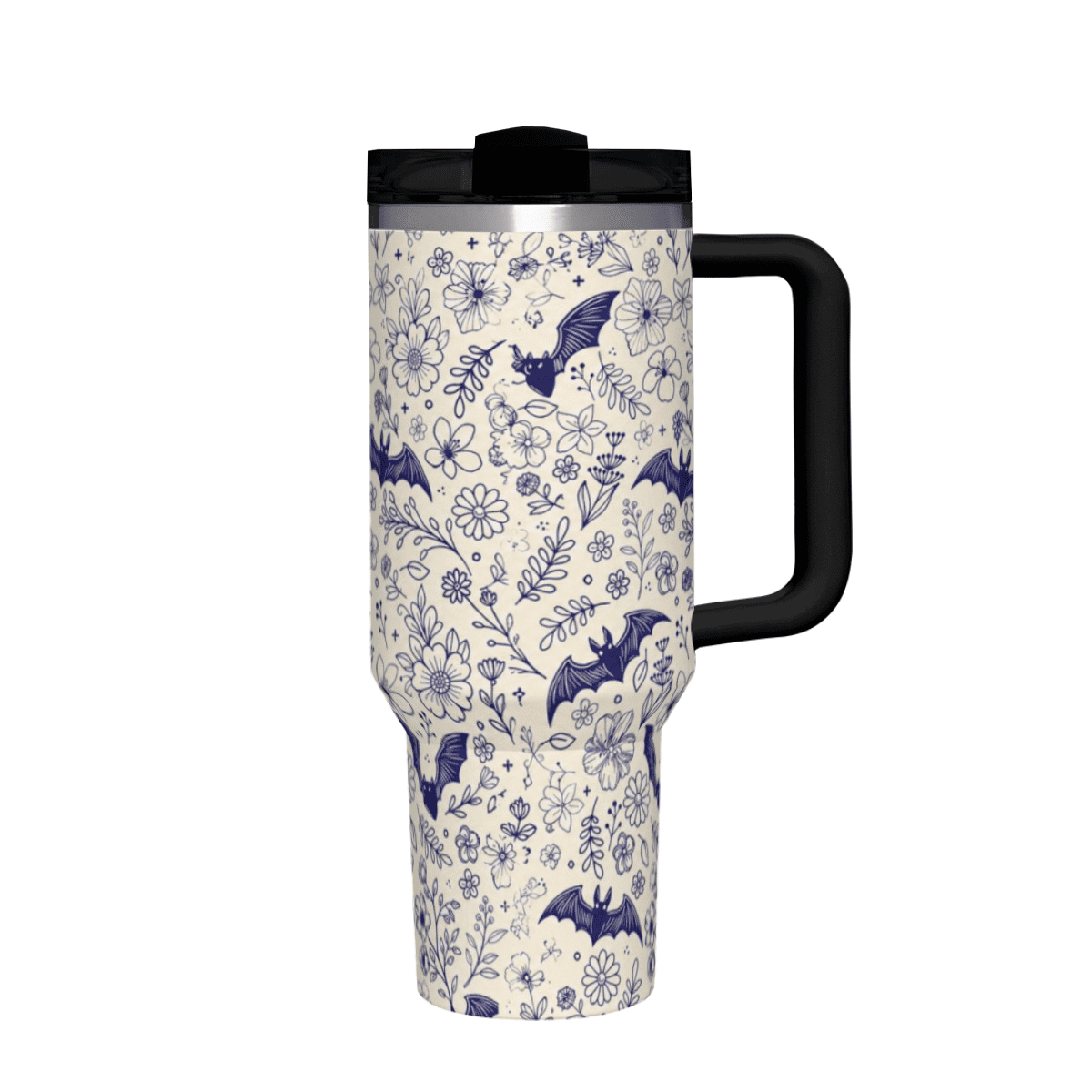 40oz Gothic Bat Floral Tumbler, Vacuum Insulated Travel Mug with Handle ...