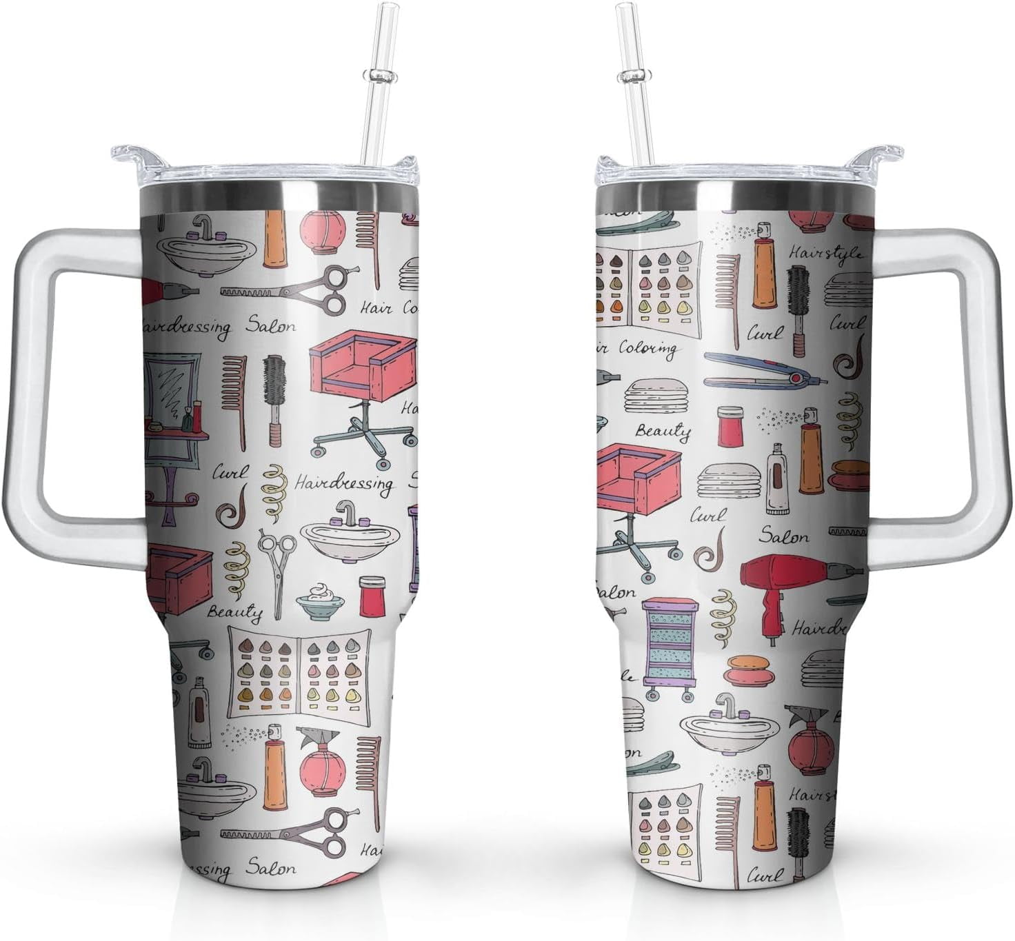 40oz Hair Stylist Tumbler with Handle - Stainless Steel Insulated Cup ...