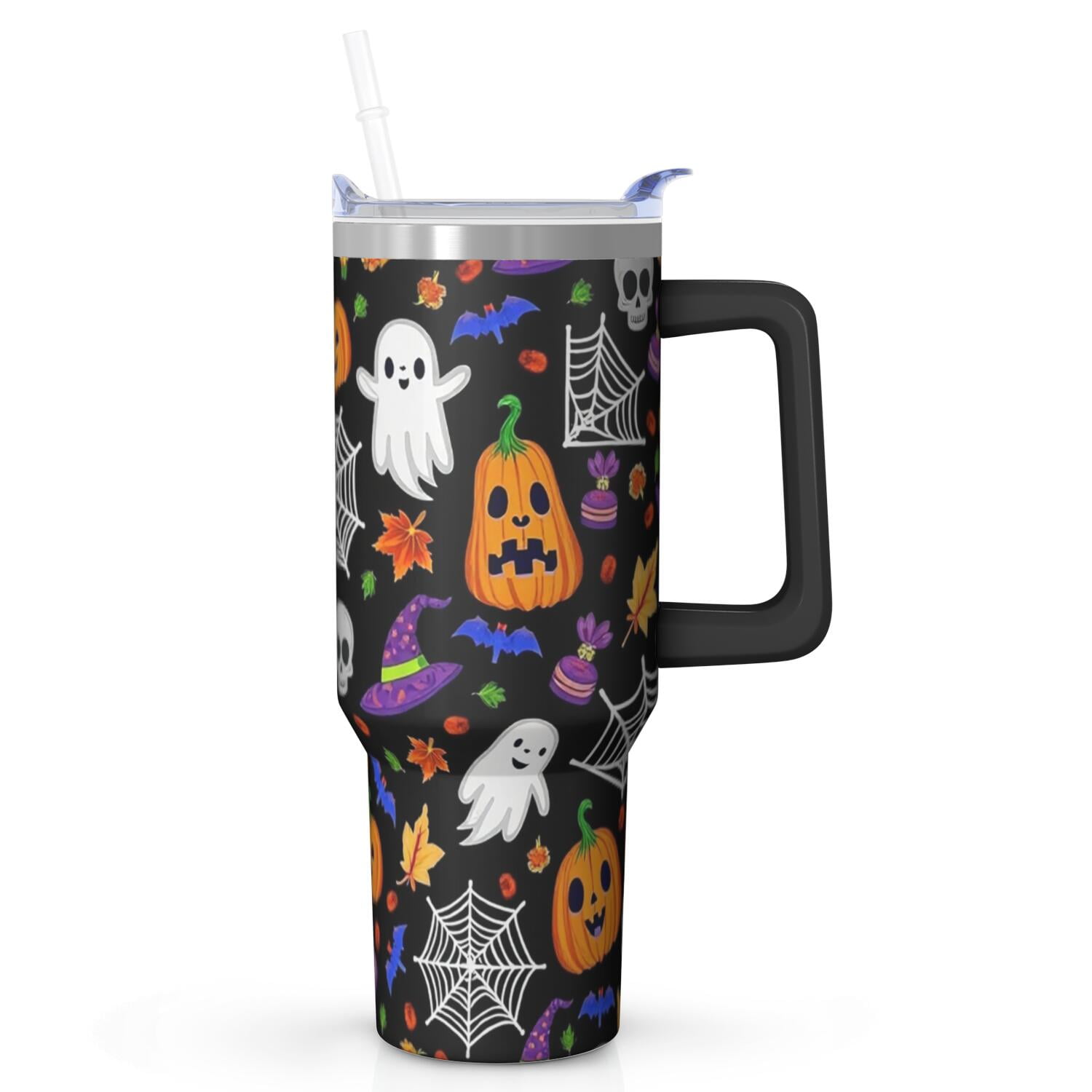 40oz Halloween Tumbler with Handle – Witch Ghost Drinkware with Lid and ...