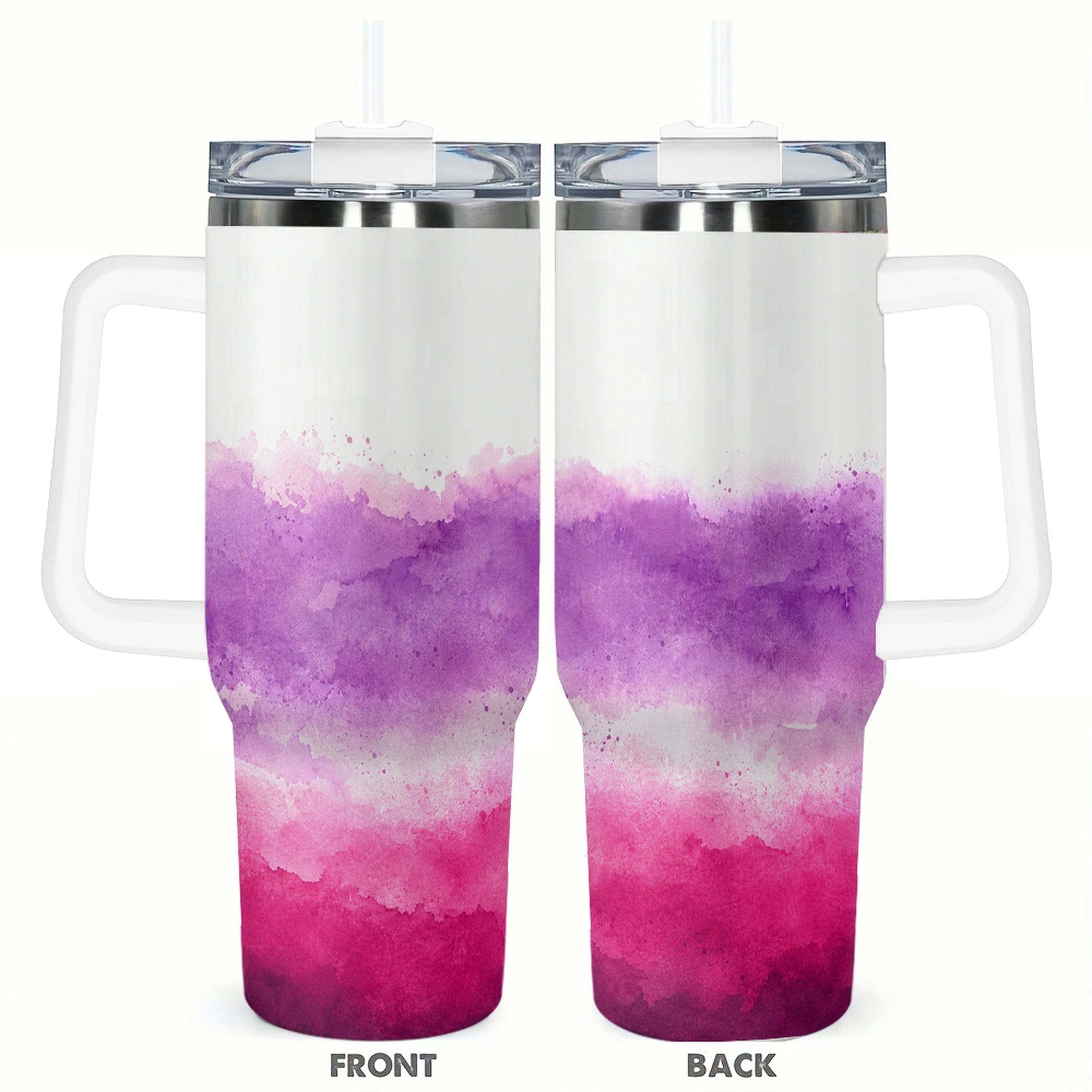 40oz Insulated Tumbler Watercolor Pink Purple Gradient Car Cup Travel ...