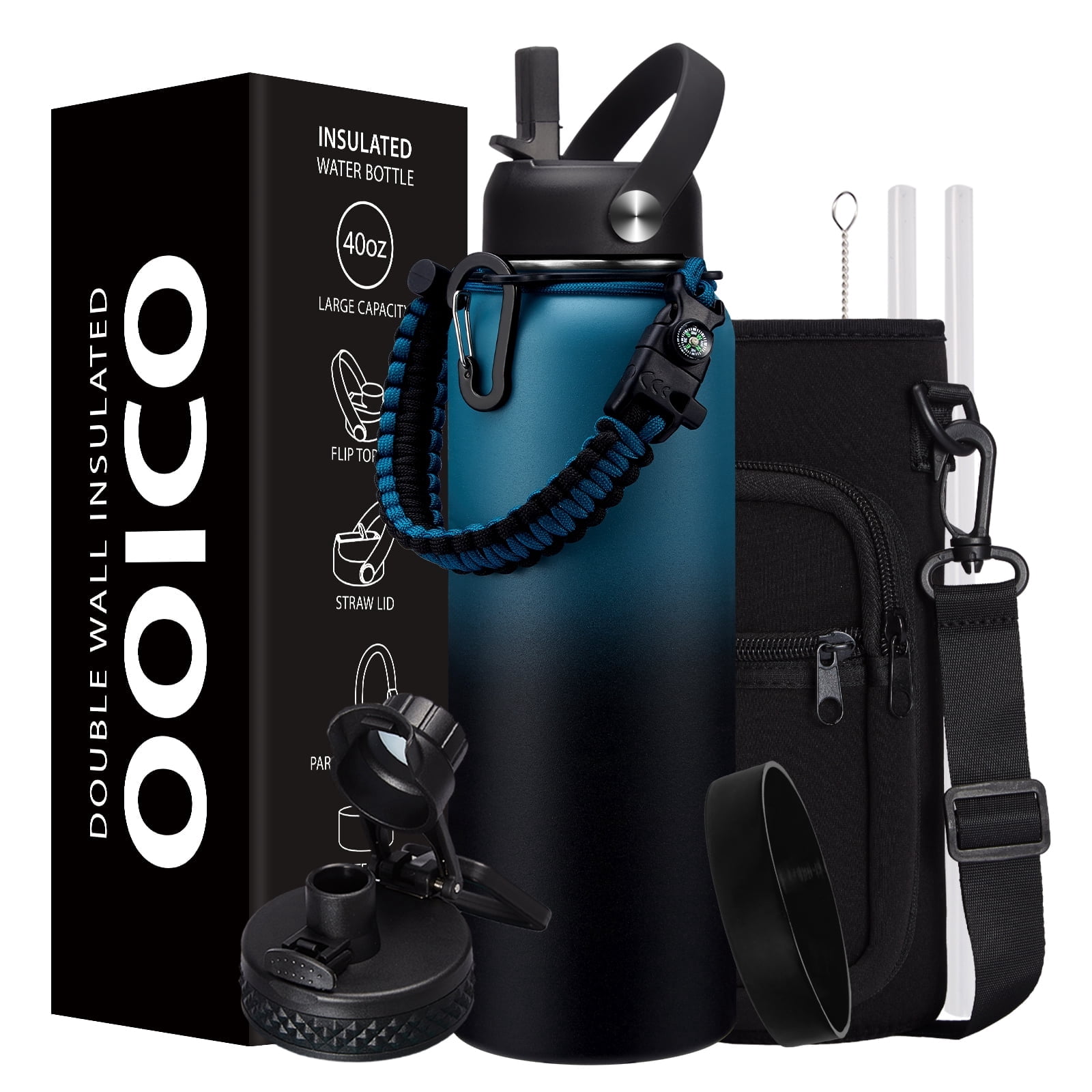 OOICO 40oz Insulated Water Bottle, Stainless Steel, Vacuum Thermal ...