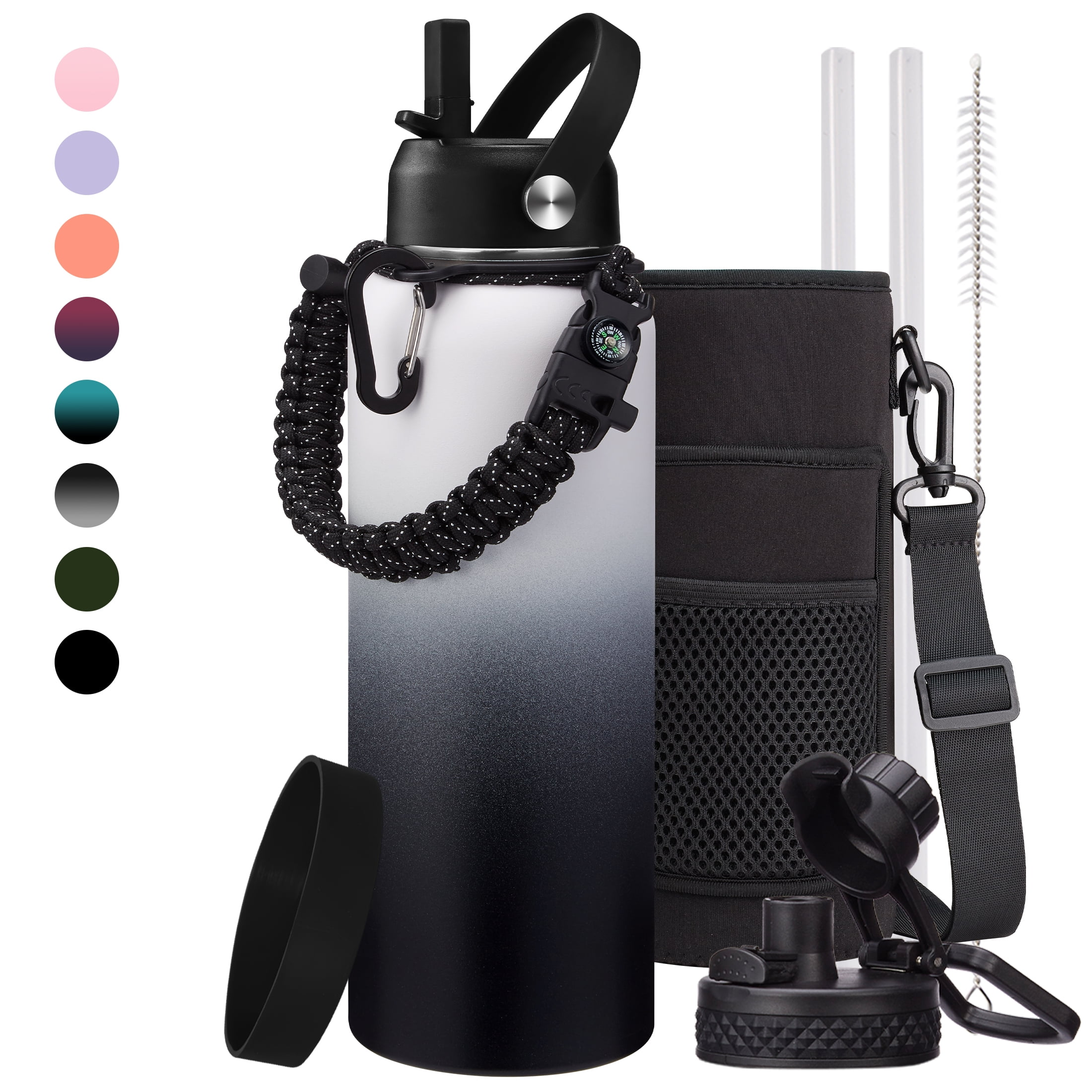 40oz Insulated Water Bottle with Straw, Survival Paracord Handle ...