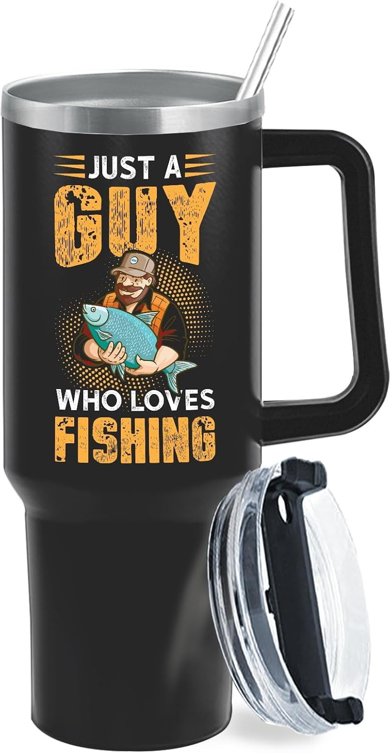 40oz Just A Guy Who Loves Fishing Tumbler, Unique Gift with Straw Lid ...