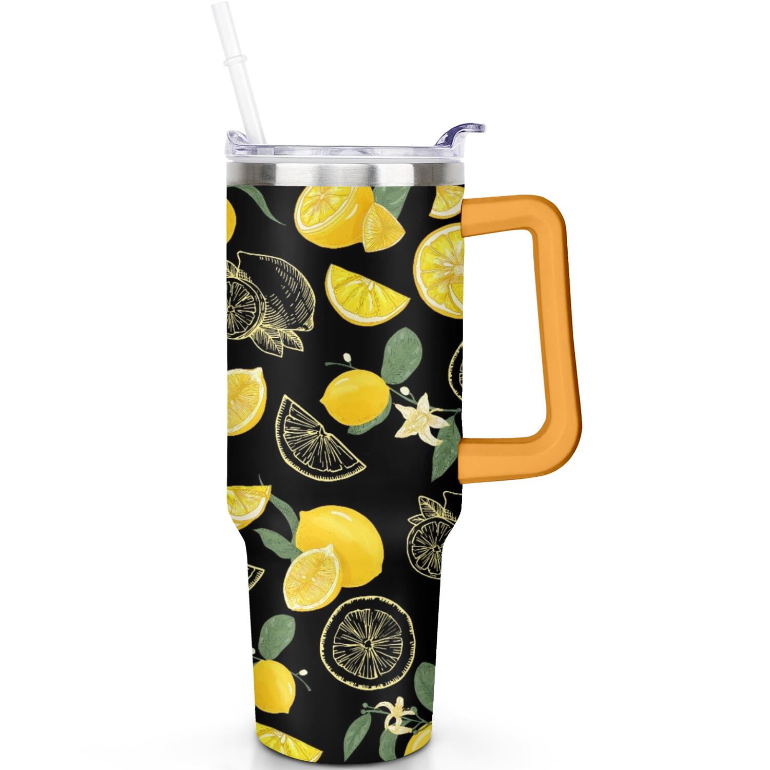 40oz Lemon Theme Tumbler Handle & Straw 40 oz Lemon Tumbler with Leak ...