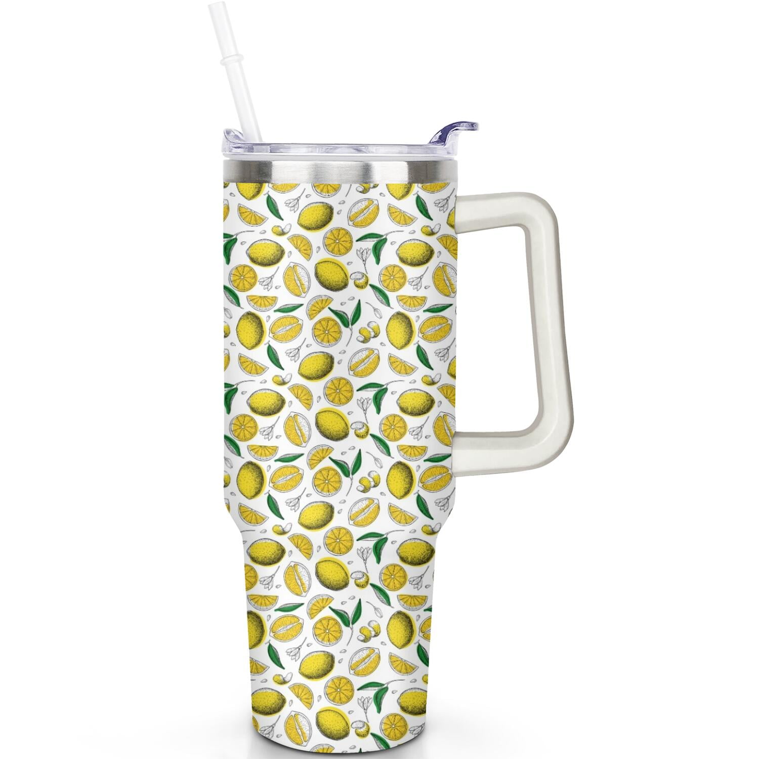 40oz Lemon Theme Tumbler with Handle 40 oz Lemon Tumbler Spill-Proof ...