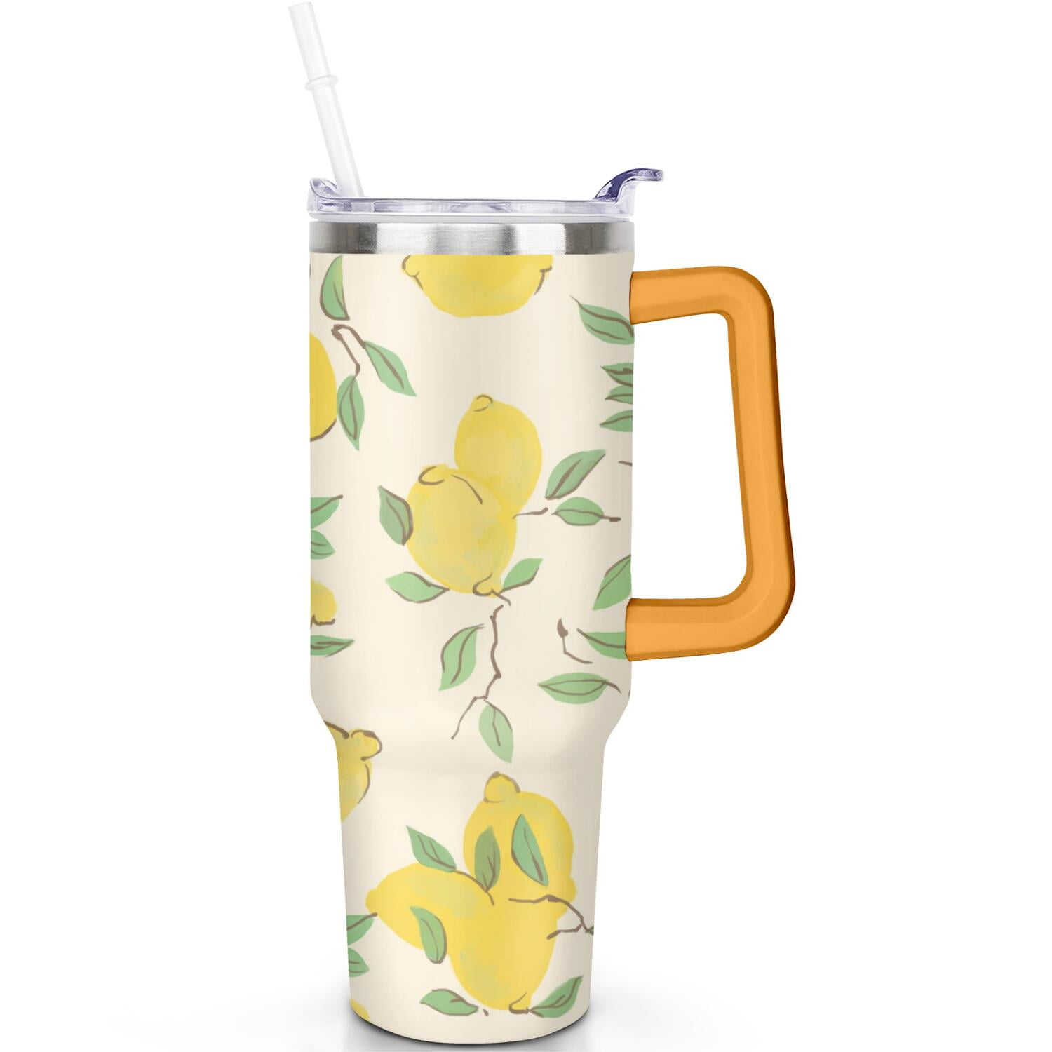 40oz Lemon Theme Tumbler with Handle Spill Proof Lid & Straw 40 oz ...