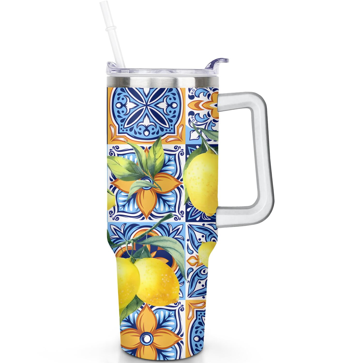 40oz Lemon Theme Tumbler with Straw 40 oz Lemon Tumbler with Handle ...