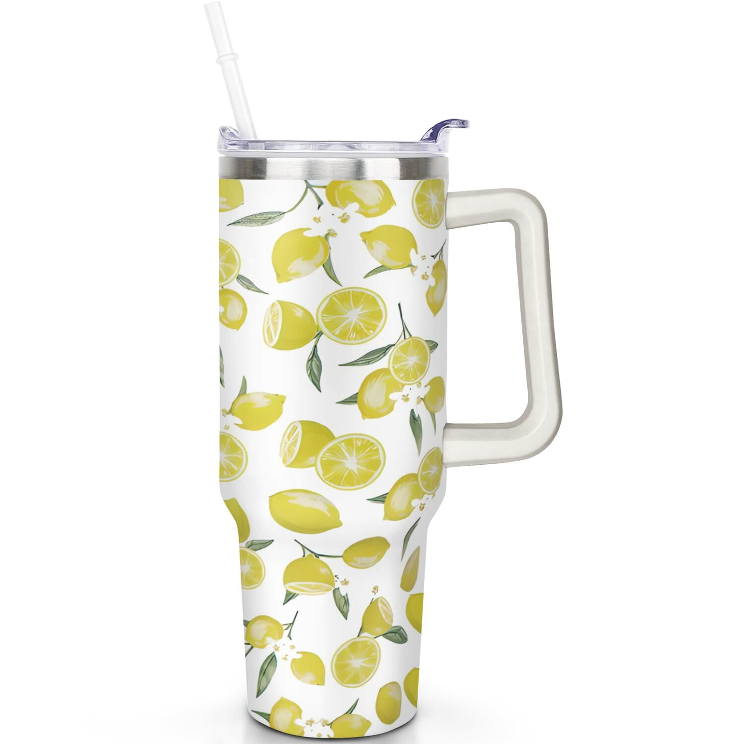 40oz Lemon Tumbler 40 oz Lemon Theme Tumbler with Handle & Straw Spill ...