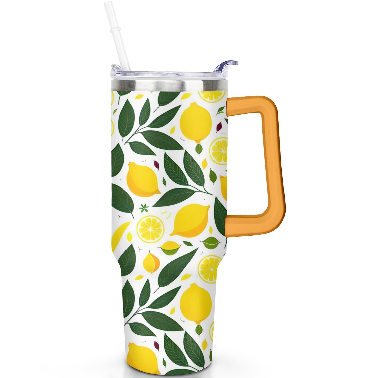 40oz Lemon Tumbler with Handle 40 oz Lemon Theme Tumbler with Spill ...