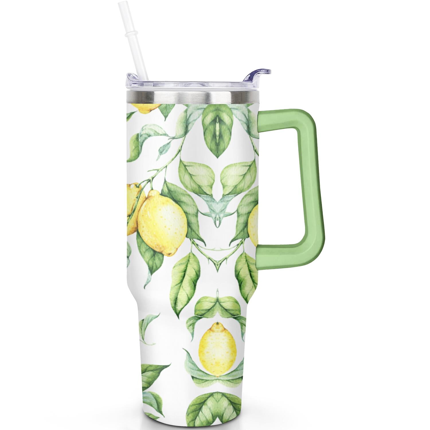 40oz Lemon Tumbler with Handle & Spill Proof Lid 40 oz Lemon Theme ...