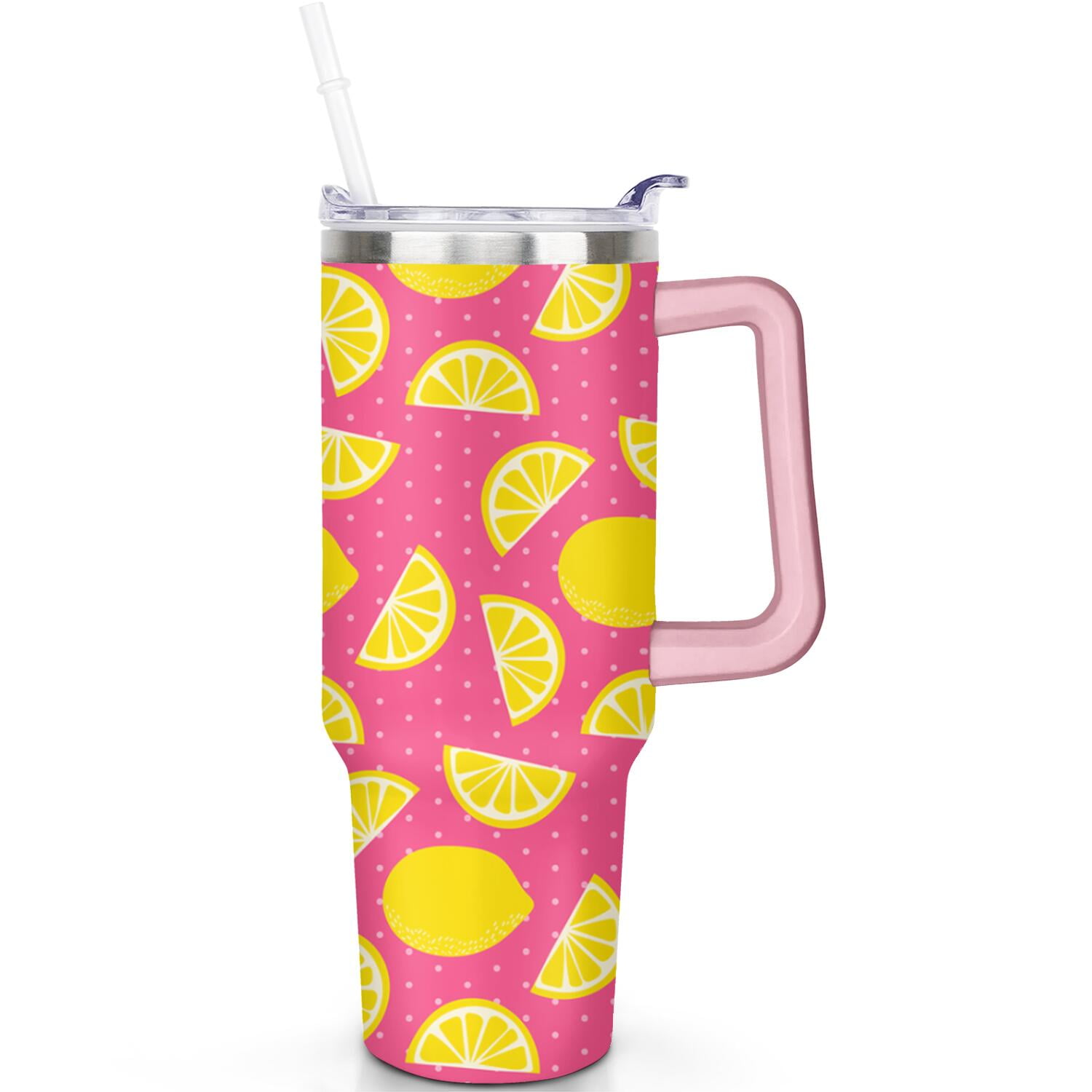 40oz Lemon Tumbler with Handle Spill Proof Lid & Straw 40 oz Lemon ...