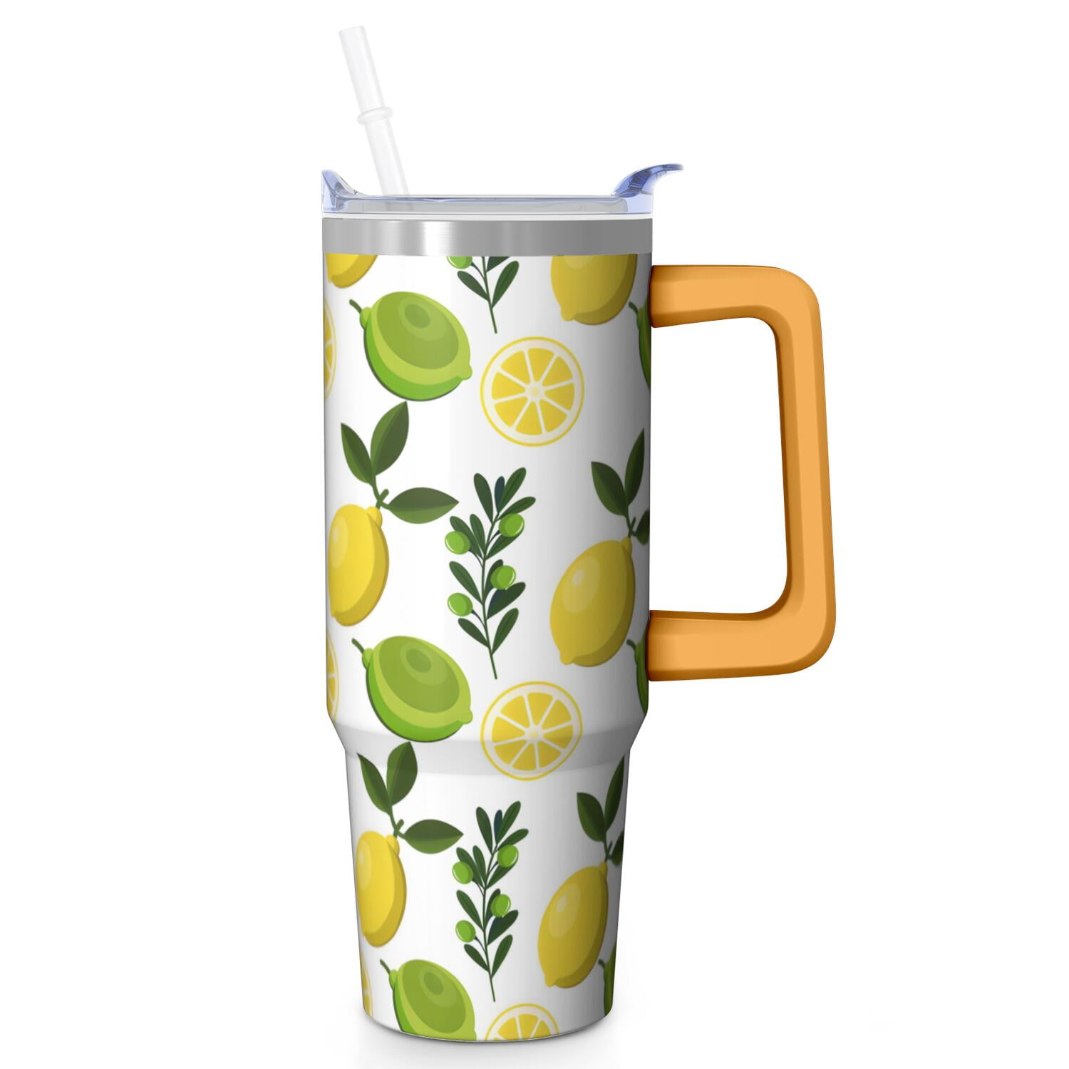 40oz Lemon Tumbler with Handle & Straw 40 oz Lemon Theme Tumbler Spill ...