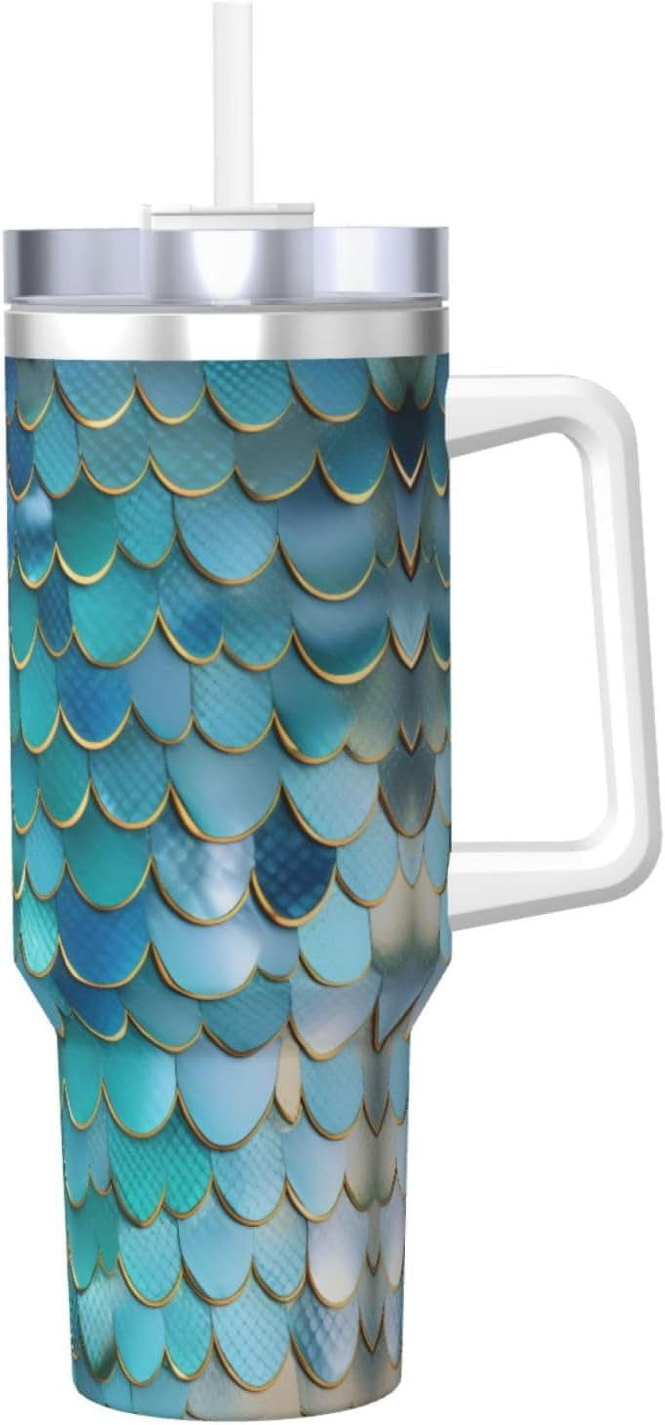 40oz Mermaid Scale Tumbler - Stainless Steel Travel Mug with Handle ...