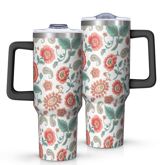 40oz Pioneer Flower Floral Print Pattern Insulated Tumbler with Handle ...