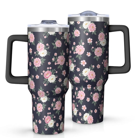40oz Pioneer Flower Floral Print Pattern Insulated Tumbler with Handle ...