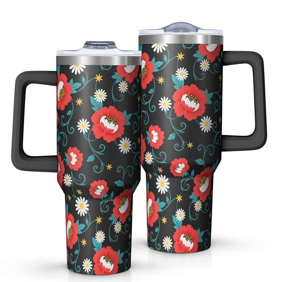40oz Pioneer Flower Floral Print Pattern Insulated Tumbler with Handle ...