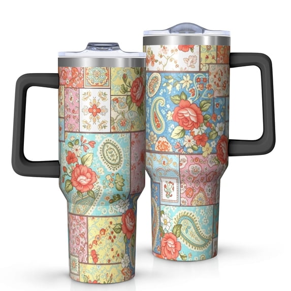40oz Pioneer Flower Floral Print Pattern Insulated Tumbler with Handle ...