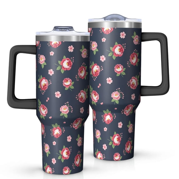 40oz Pioneer Flower Floral Print Pattern Insulated Tumbler with Handle ...