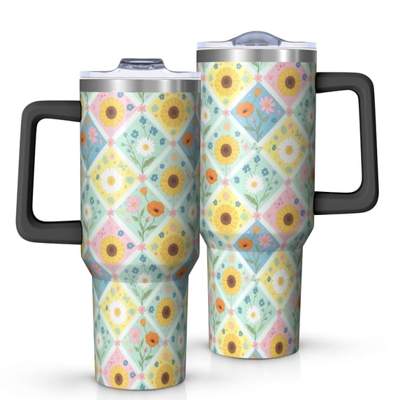 40oz Pioneer Flower Floral Print Pattern Insulated Tumbler with Handle ...