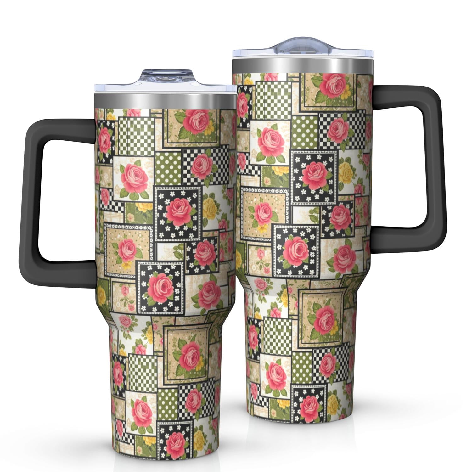 40oz Pioneer Flower Floral Print Pattern Insulated Tumbler with Handle ...