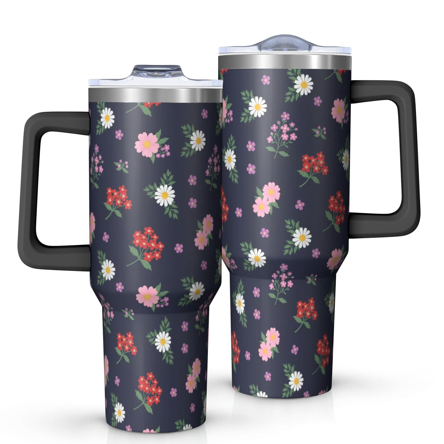 40oz Pioneer Flower Floral Print Pattern Insulated Tumbler with Handle ...