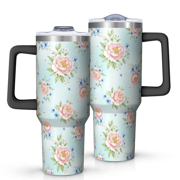 40oz Pioneer Flower Floral Print Pattern Insulated Tumbler with Handle ...