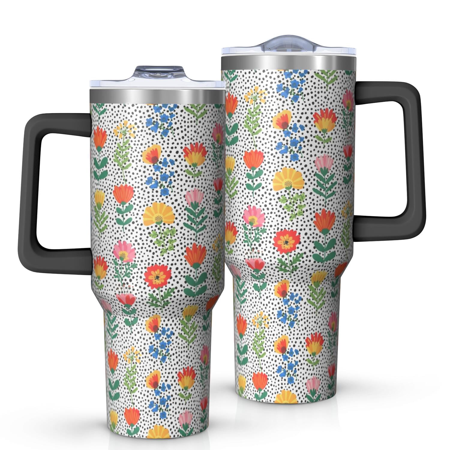 40oz Pioneer Flower Floral Print Pattern Insulated Tumbler with Handle ...