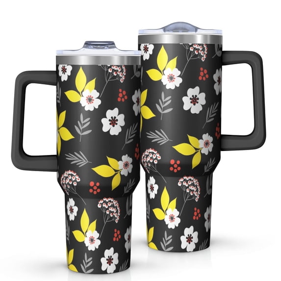 40oz Pioneer Flower Floral Print Pattern Insulated Tumbler with Handle ...