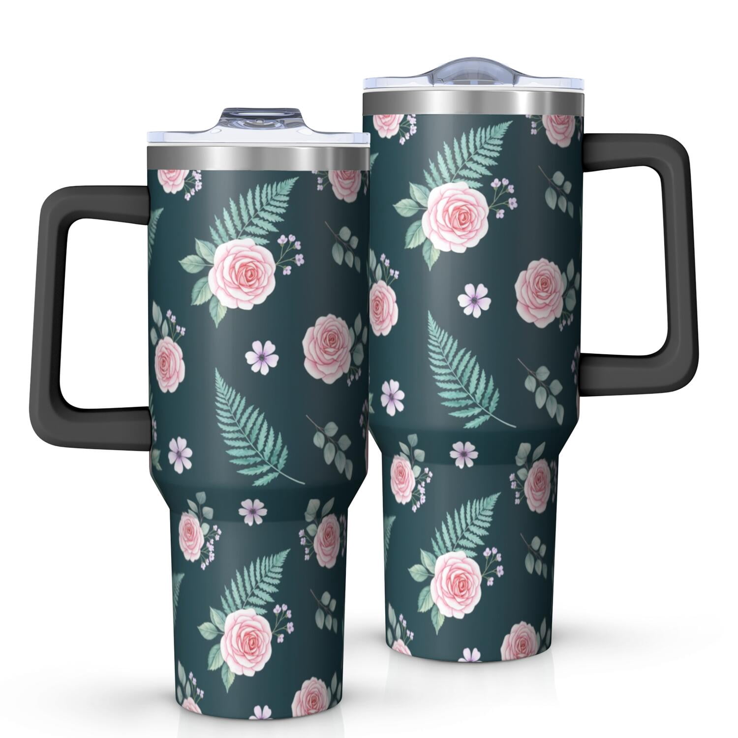 40oz Pioneer Flower Floral Print Pattern Insulated Tumbler with Handle ...