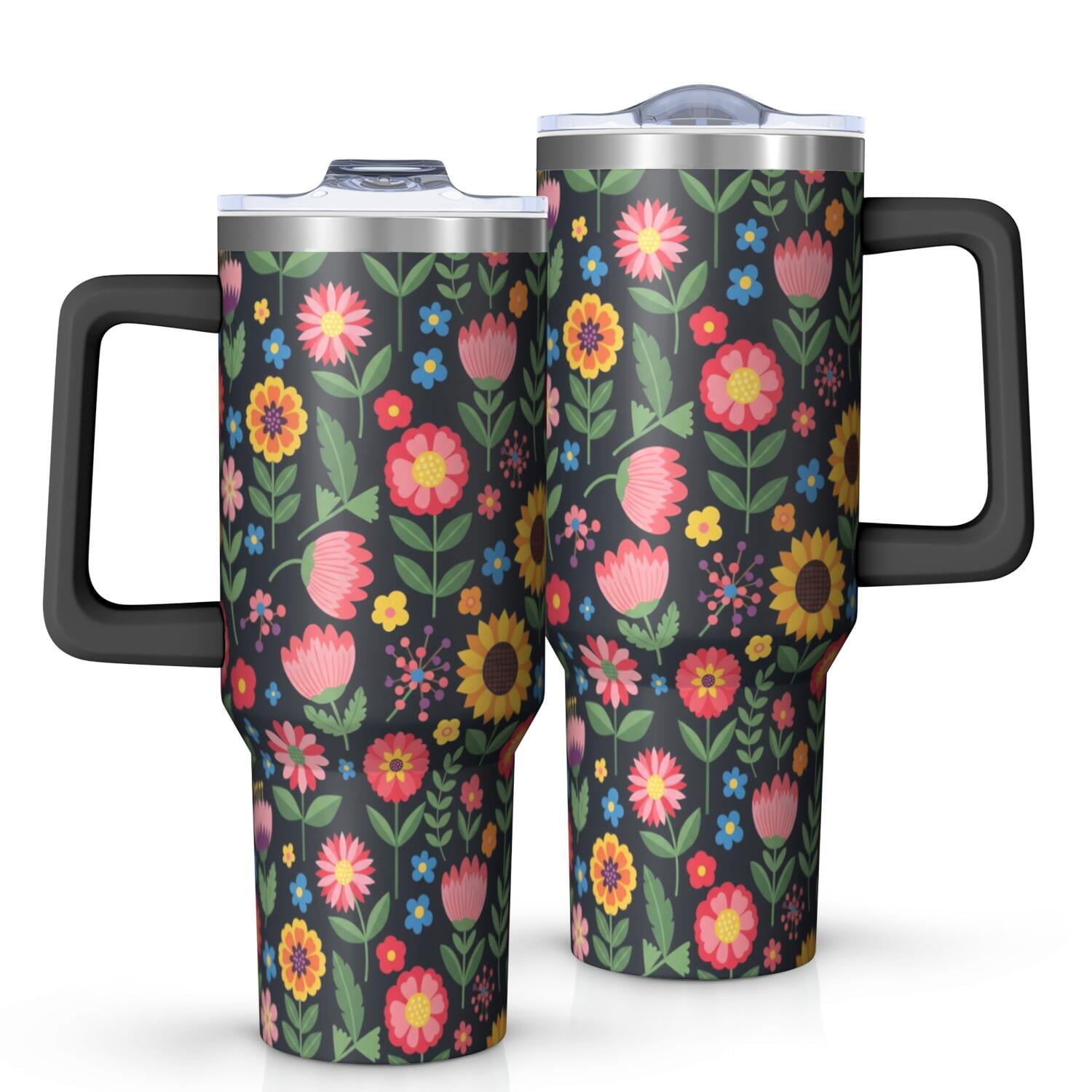 40oz Pioneer Flower Floral Print Pattern Insulated Tumbler with Handle ...
