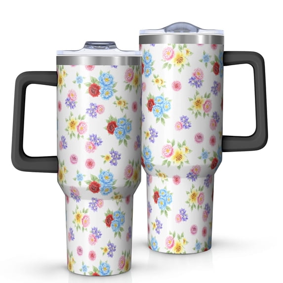 40oz Pioneer Flower Floral Print Pattern Insulated Tumbler with Handle ...